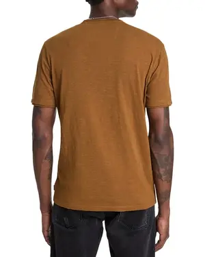 John Varvatos Miles Cotton Textured V Neck Tee - Sienna Brown