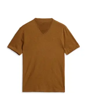 John Varvatos Miles Cotton Textured V Neck Tee - Sienna Brown