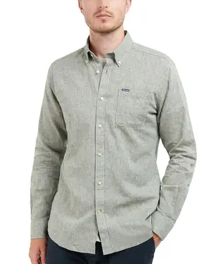 Barbour Nelson Tailored Fit Long Sleeve Button Down Shirt - Bleached Olive