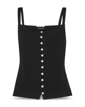 Whistles Ribbed Button Front Top