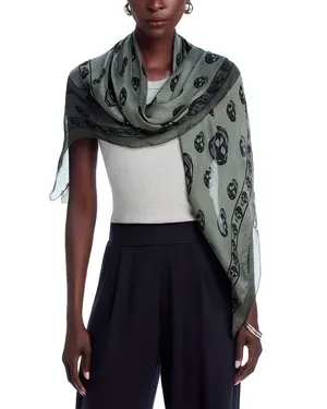 Alexander McQueen Skull Silk Scarf - Khaki