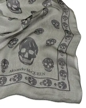 Alexander McQueen Skull Silk Scarf - Khaki
