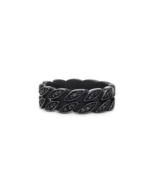 David Yurman Titanium Chain Link Ring With Diamonds - Black