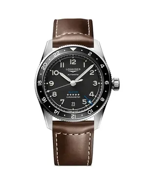 LONGINES Spirit Zulu Time 39mm Strap Watch - Black/brown