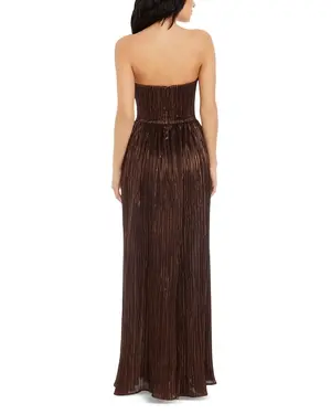 Dress The Population Audrina Plisse Maxi Gown - Mocha