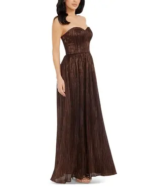 Dress The Population Audrina Plisse Maxi Gown - Mocha