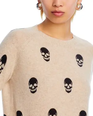 Aqua 100% Cashmere Skull Print Crewneck Sweater