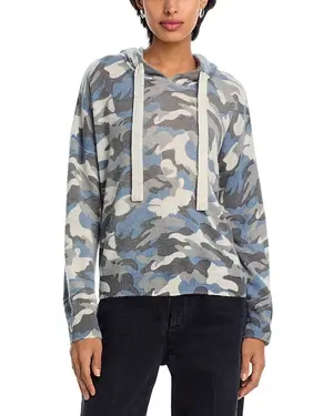 Aqua 100% Cashmere Camo Hoodie - Blue