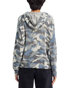 Aqua 100% Cashmere Camo Hoodie - Blue