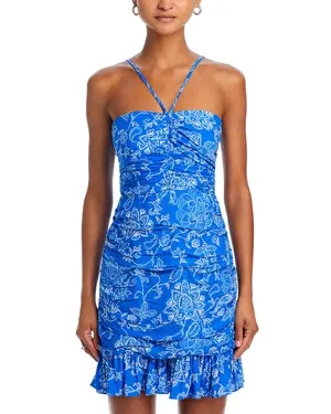 Aqua Ruched Halter Dress - Cobalt