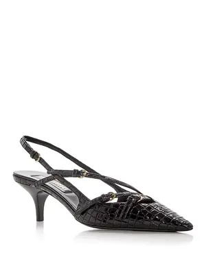 Miu Miu Croc Embossed Pointed Toe Pumps - Nero