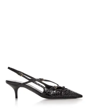 Miu Miu Croc Embossed Pointed Toe Pumps - Nero