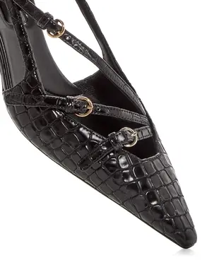 Miu Miu Croc Embossed Pointed Toe Pumps - Nero