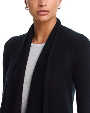 Aqua 100% Cashmere Drape Front Cardigan - Black