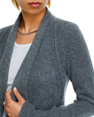 Aqua 100% Cashmere Drape Front Cardigan - Medium Gray