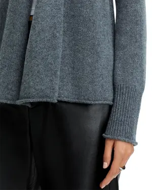 Aqua 100% Cashmere Drape Front Cardigan - Medium Gray