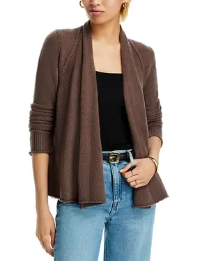 Aqua 100% Cashmere Drape Front Cardigan - Mushroom