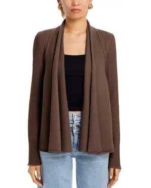 Aqua 100% Cashmere Drape Front Cardigan - Mushroom