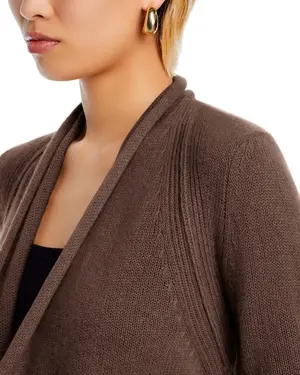 Aqua 100% Cashmere Drape Front Cardigan - Mushroom