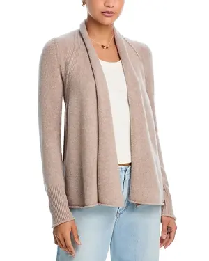 Aqua 100% Cashmere Drape Front Cardigan - Wheat