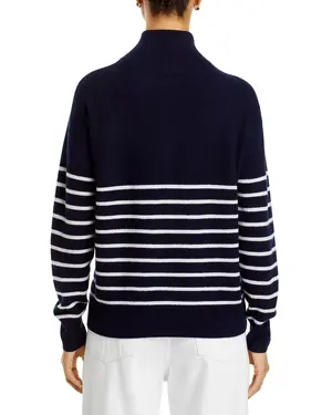 Bloomingdale'S Mock Neck Quarter Zip Striped Sweater - Navy/ivory