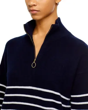 Bloomingdale'S Mock Neck Quarter Zip Striped Sweater - Navy/ivory