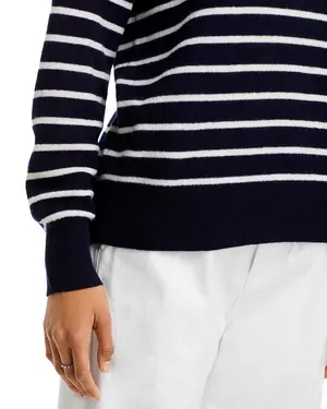 Bloomingdale'S Mock Neck Quarter Zip Striped Sweater - Navy/ivory