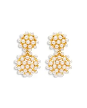 KENNETH JAY LANE Cluster Imitation Pearl Clip On Drop Earrings - White/gold