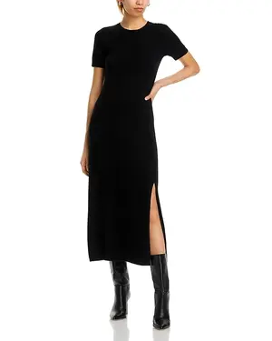 Aqua 100% Cashmere Midi Dress - Black
