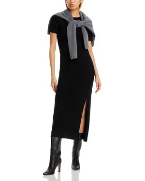 Aqua 100% Cashmere Midi Dress - Black