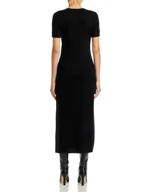 Aqua 100% Cashmere Midi Dress - Black