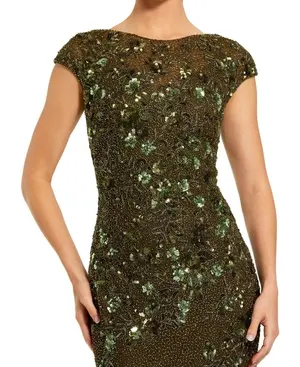 Mac Duggal Embellished Cap-sleeve Gown - Olive