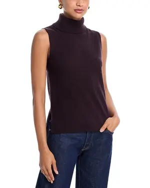 Aqua Cashmere Split Hem Turtleneck Tank - Dark Brown