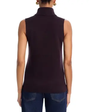 Aqua Cashmere Split Hem Turtleneck Tank - Dark Brown