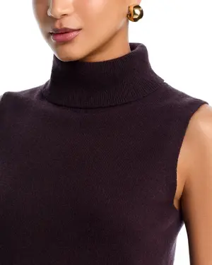Aqua Cashmere Split Hem Turtleneck Tank - Dark Brown