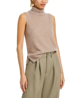 Aqua Cashmere Split Hem Turtleneck Tank - Wheat