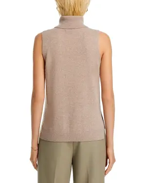 Aqua Cashmere Split Hem Turtleneck Tank - Wheat