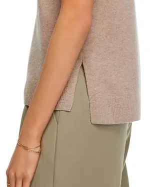 Aqua Cashmere Split Hem Turtleneck Tank - Wheat