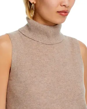 Aqua Cashmere Split Hem Turtleneck Tank - Wheat