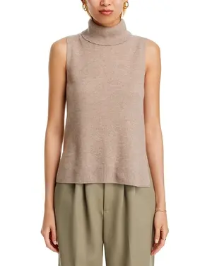 Aqua Cashmere Split Hem Turtleneck Tank - Wheat