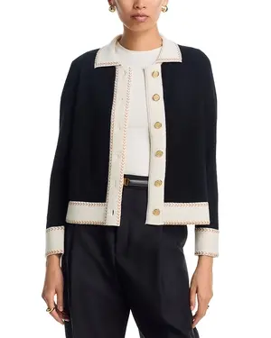 Bloomingdale'S Contrast Trim Cardigan Exclusive - Black