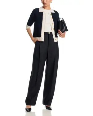 Bloomingdale'S Contrast Trim Cardigan Exclusive - Black