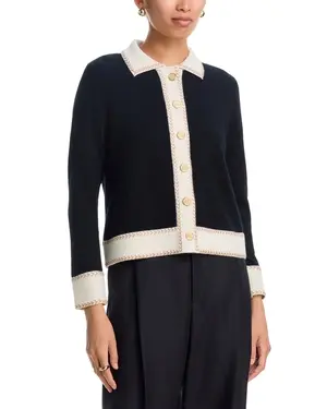 Bloomingdale'S Contrast Trim Cardigan Exclusive - Black