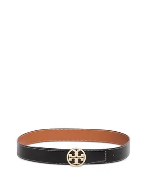 Tory Burch Tory Burch Miller Logo Reversible Leather Belt Black/white