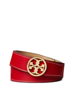 Tory Burch Tory Burch Miller Logo Reversible Leather Belt Red/tan