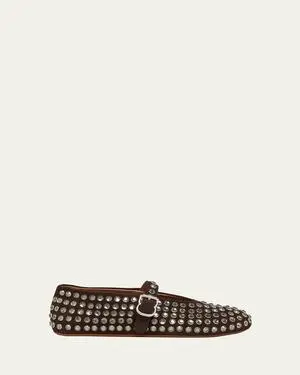 Alaïa Crystal-studded Suede Ballerina Flats - Brun Fonce