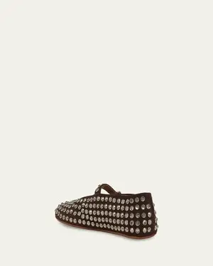 Alaïa Crystal-studded Suede Ballerina Flats