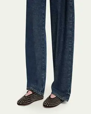 Alaïa Crystal-studded Suede Ballerina Flats