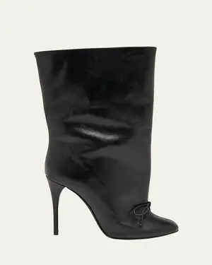 Alaïa Calfskin Bow Stiletto Ankle Booties - Noir