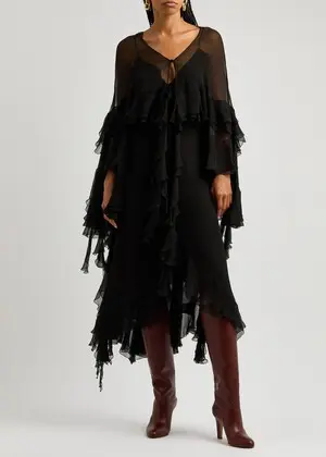 Chloé Layered Silk-chiffon Midi Dress